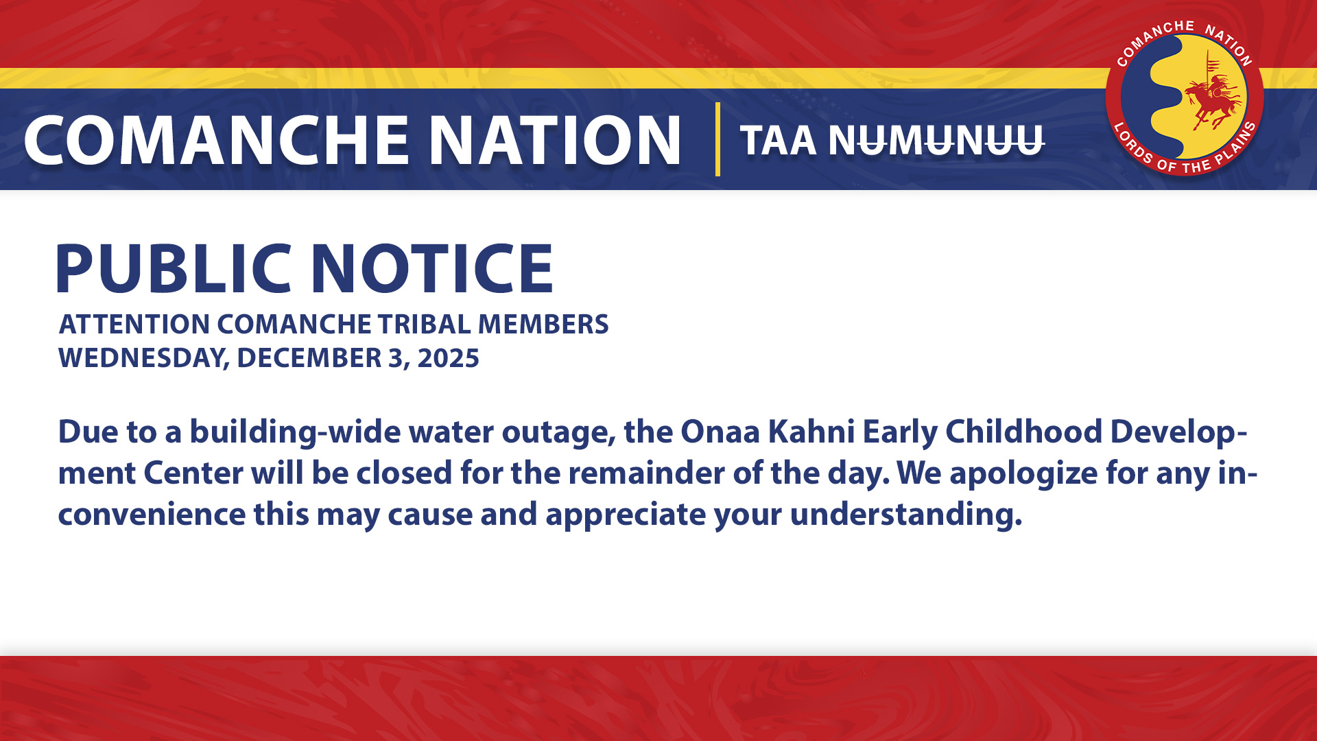 Onaa Kahni Early Childhood Development Center Closure 12.3.25 ...