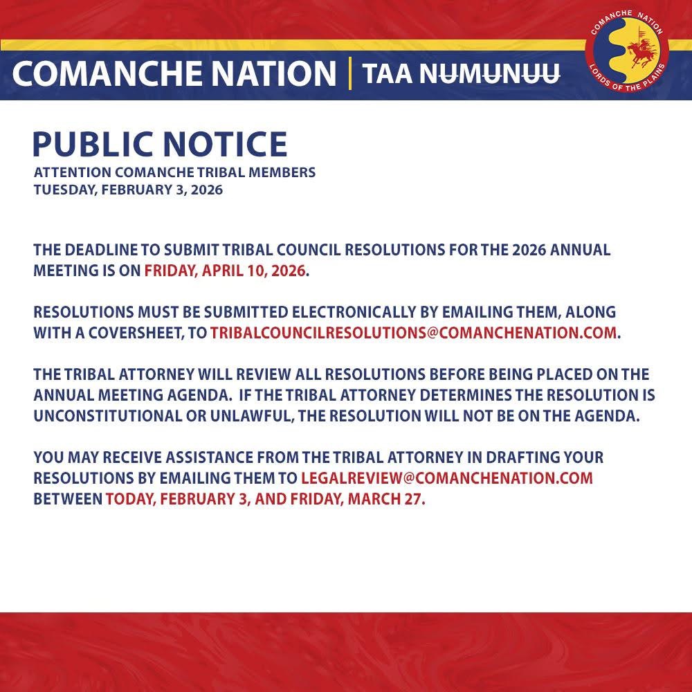 Tribal Council Resolutions Deadline | Comanche Nation, Oklahoma